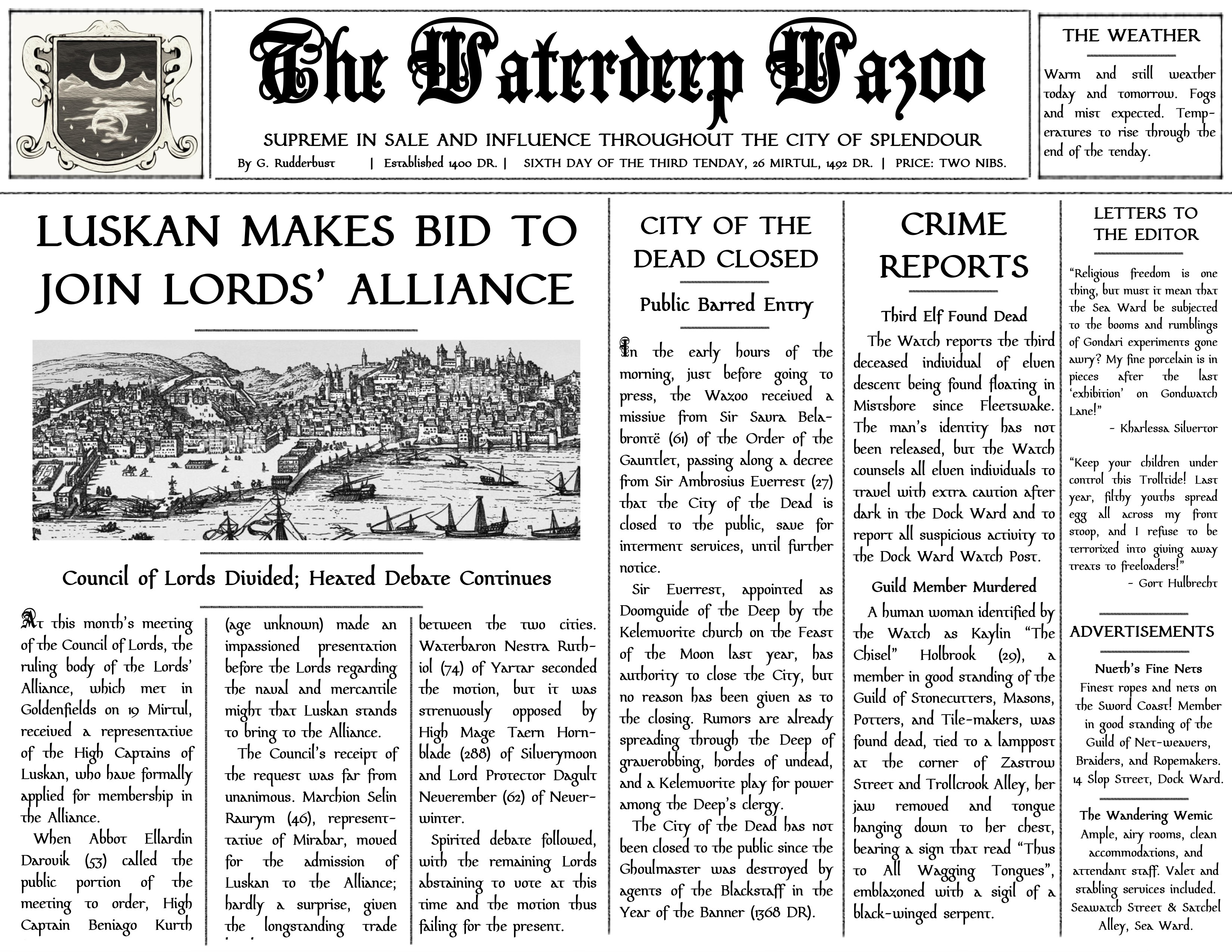 The Wazoo: 26th Mirtul, 1492 D.R. – Tears of the Seldarine